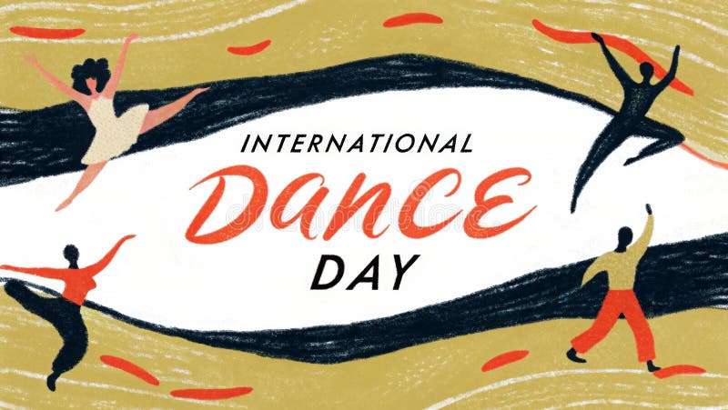 Dynamic Illustration Text "International Dance Day" in Black and Bold ...