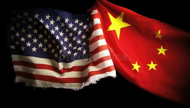 Dynamic Illustration of Torn Flags of China and USA, Symbolizing ...
