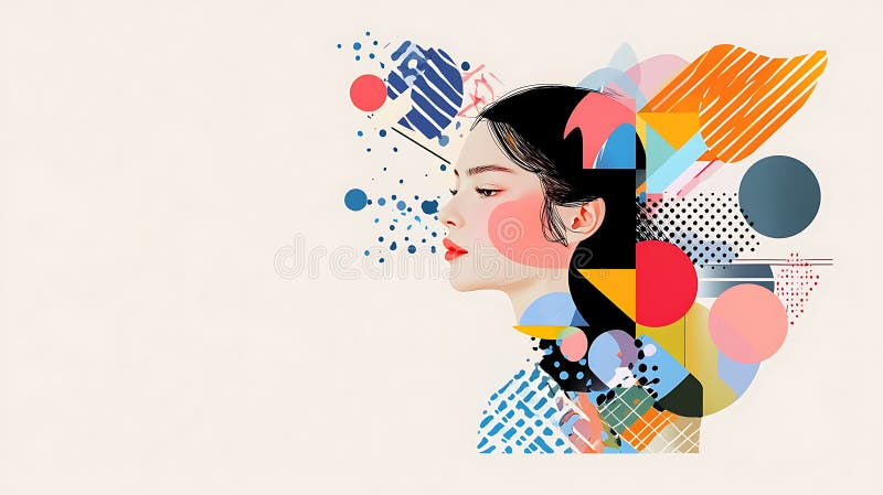 Dynamic Illustration of Woman Profile with Colorful Geometric Shapes ...