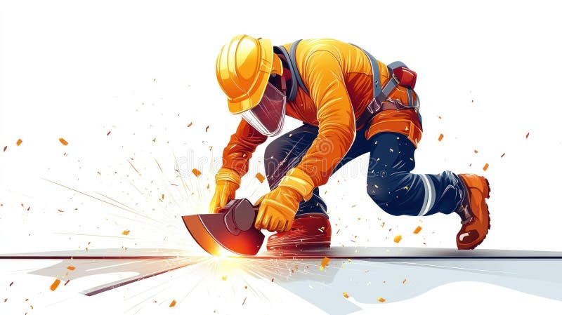 Dynamic Illustration of a Worker Using an Angle Grinder Stock Photo ...