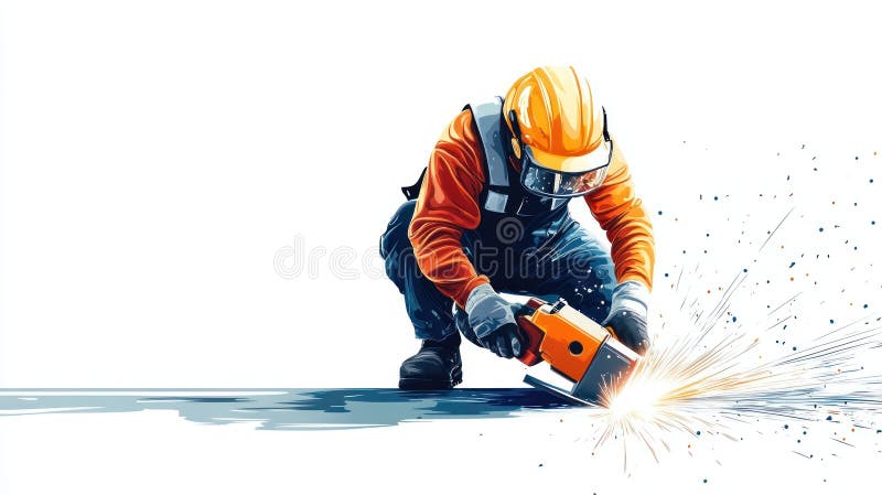 Dynamic Illustration of a Worker Using a Metal Grinder Stock Photo ...
