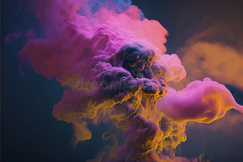Ellow and Purple Cloud of Smoke on Matte Background, Illustration ...