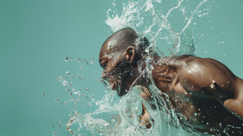Athletic Man Breaking through a Splash of Water in Mid-motion Stock ...