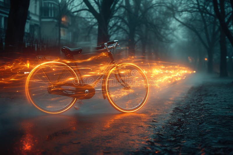 A Dynamic Image of a Bicycle and Lights in the Evening. Generative AI ...