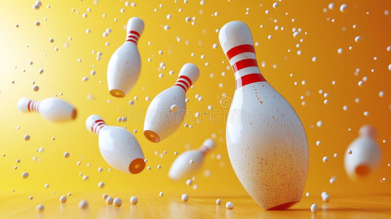 Dynamic Image of Bowling Pins Falling on an Orange Background. Stock ...