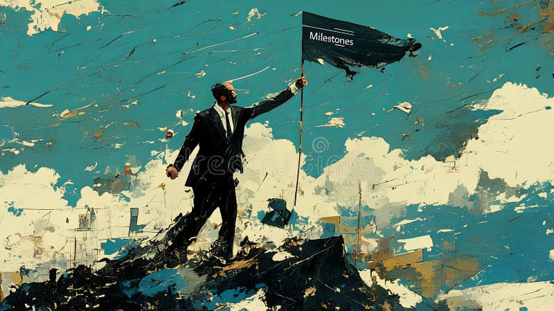 Businessman Reaching a Milestone and Achieving Success Under a Clear ...