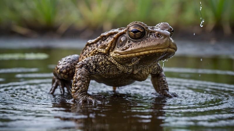Cane Toad Leaping Across Puddles in Wetland during Rain Stock Photo ...