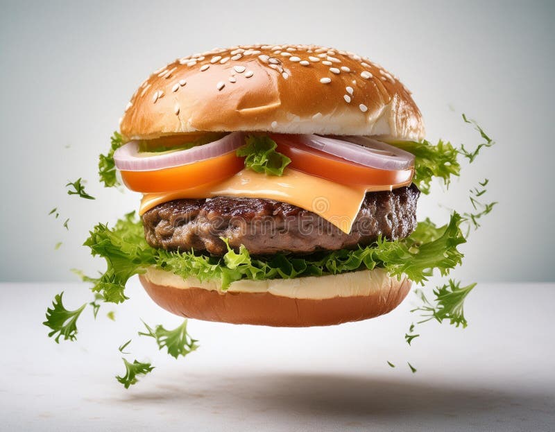 Floating Burger on White Surface Stock Illustration - Illustration of ...