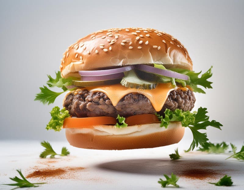 Floating Burger on White Surface Stock Illustration - Illustration of ...