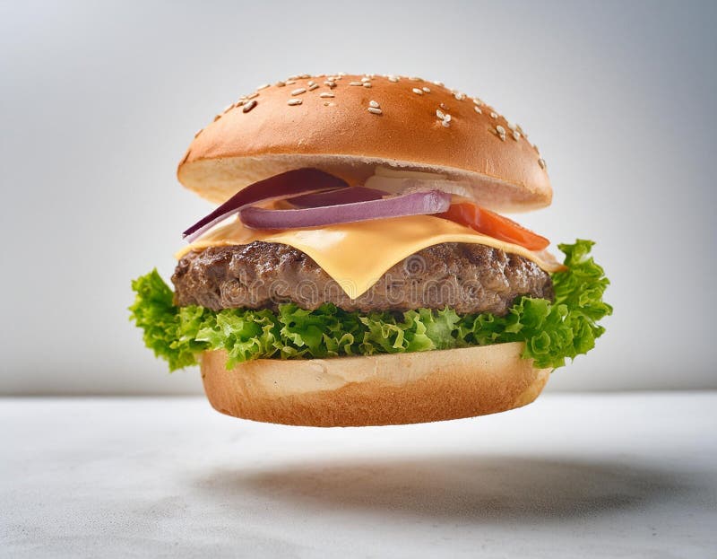 Floating Burger on White Surface Stock Illustration - Illustration of ...