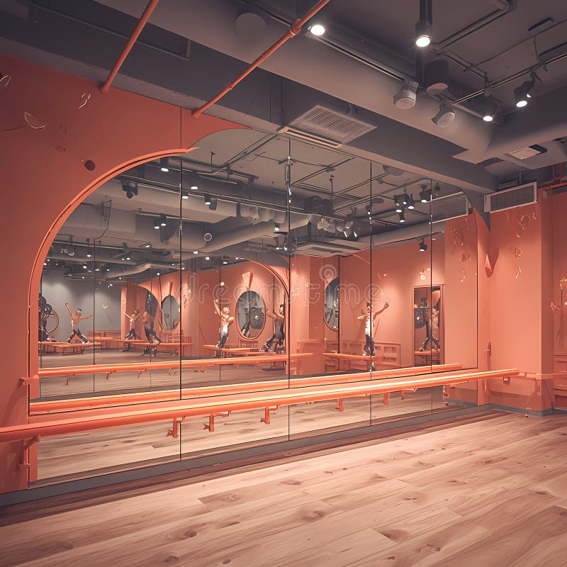 Vibrant Dance Studio with Mirror Walls and Barres Stock Illustration ...