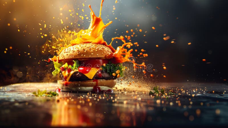 Explosive Burger: Dynamic Food Photography, Generative AI Stock Photo ...