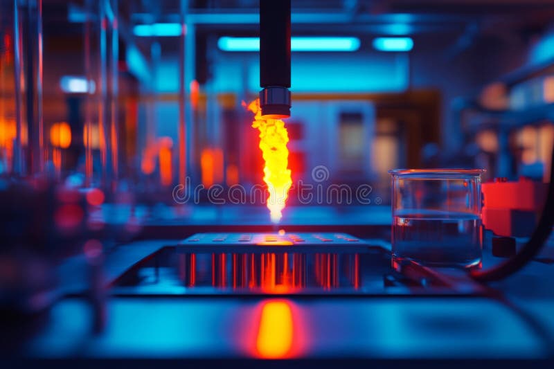 A Vibrant Lab Scene with a Flame and Futuristic Tech. the Bright Colors ...