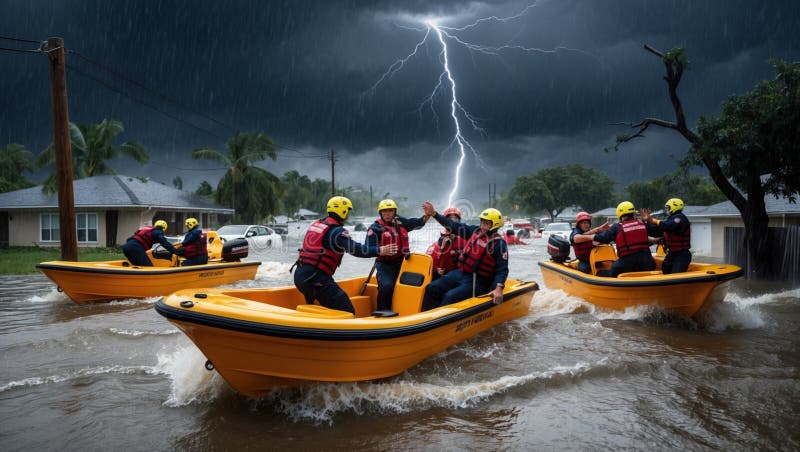 Dramatic Flood Rescue Scene – Bravery Amidst the Storm Stock ...