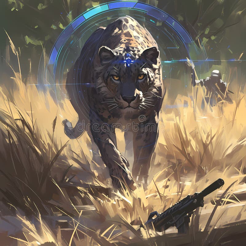 Fierce Leopard in Action stock illustration. Illustration of focused ...