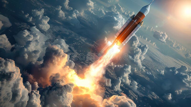 Boosting To the Skies: Rocket Taking Off with Power Stock Illustration ...