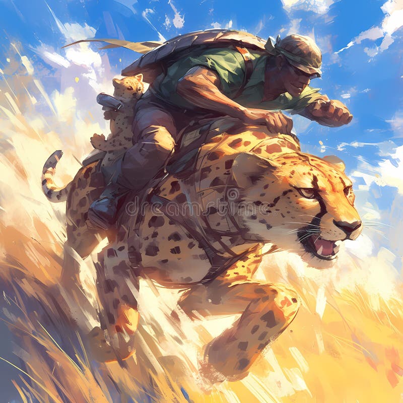 Wild Adventure - Man Racing Cheetah in Jungle Stock Illustration ...