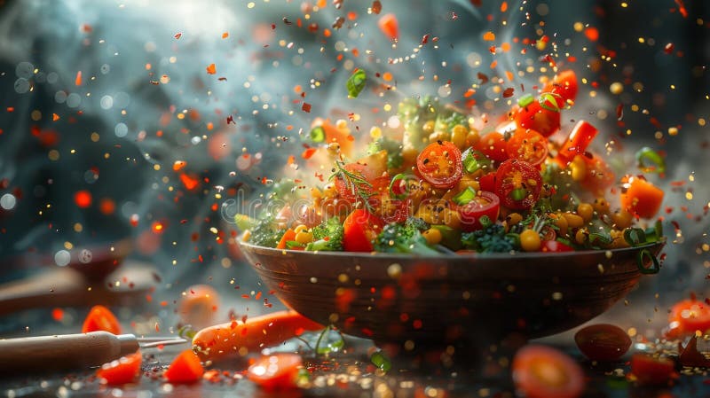 Exploding Fresh Salad with Vegetables, Generative AI Stock Illustration ...