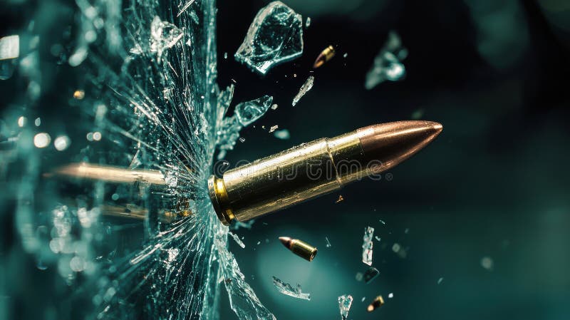 Bullet Impact Shattering Glass with Flying Fragments in Action Stock ...