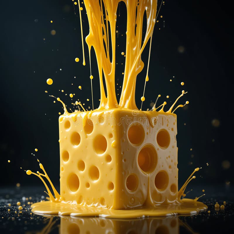 A Dynamic Image Capturing a Cheese Cube Being Drenched in a Golden ...