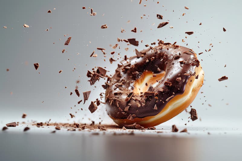A Dynamic Image Capturing a Chocolate Glazed Doughnut Mid-explosion ...