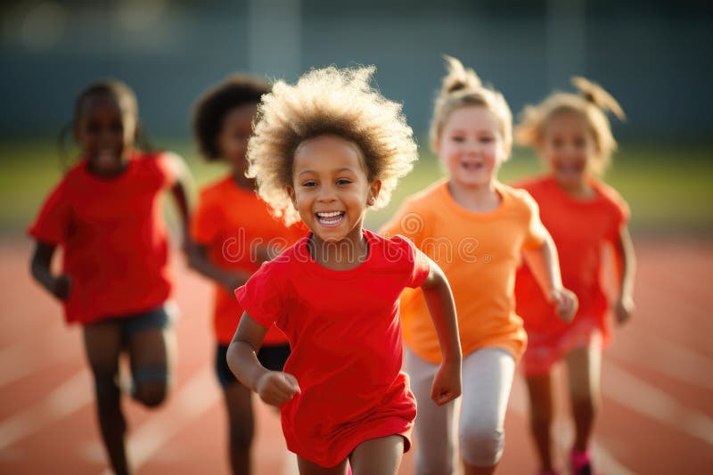 A Dynamic Image Capturing a Group of Children Energetically Running on ...