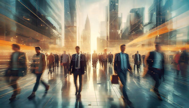 A Dynamic Image Capturing the Motion Blur of a Crowd of Business People ...