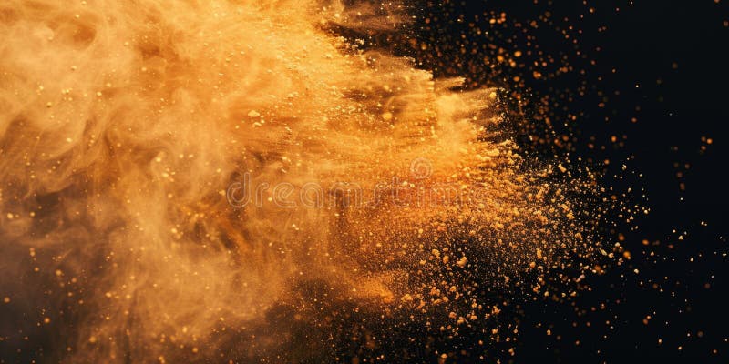 Explosive Orange Powder Burst in Black Background Stock Illustration ...