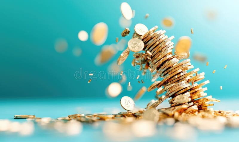 Dynamic Image of Coins Cascading in a Stunning Swirl, Showcasing Motion ...