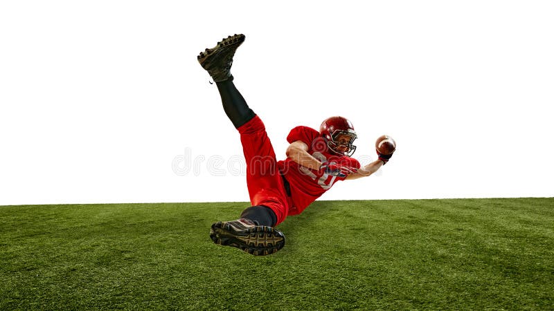 Dynamic Image of Competitive American Football Player in Red Uniform in ...