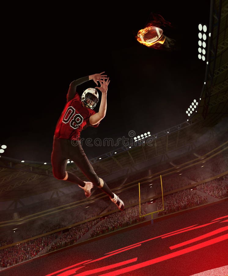 Dynamic Image of Competitive Man, American Football Player Catching ...