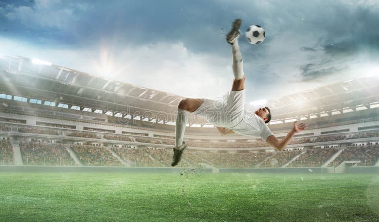 Dynamic Image of Competitive Man in White Uniform, Soccer Player during ...