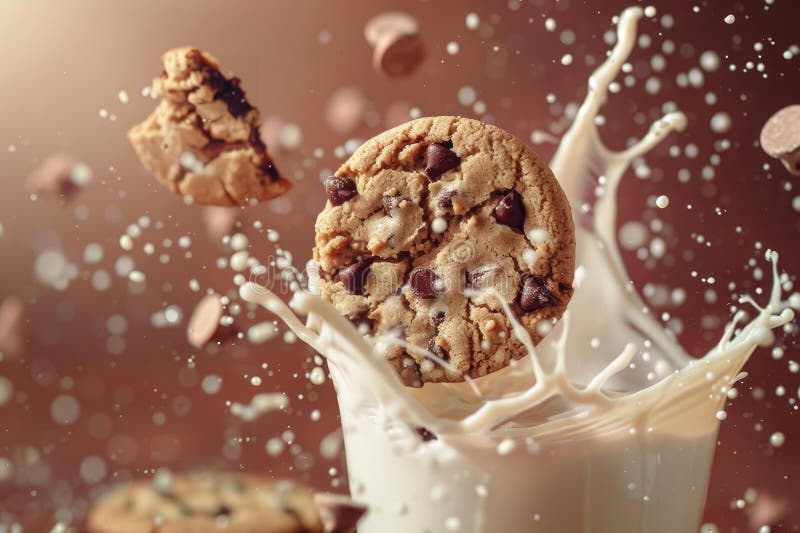 Chocolate Chip Cookie Splashing into Milk Stock Image - Image of flying ...