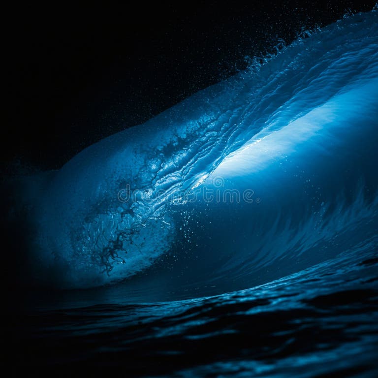 A Dynamic Image of a Dark, Curling Ocean Wave Lit from Beneath ...