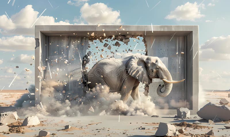 Elephant Breaking through Wall in Powerful Charge Stock Image - Image ...