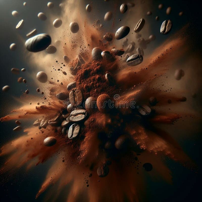 A Dynamic Image of Exploding Coffee Beans and Ground Coffee, Creating a ...