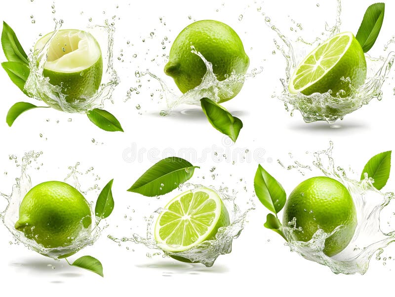 A Dynamic Image of Exploding Limes, a Concept for Refreshment Stock Illustration - Illustration ...