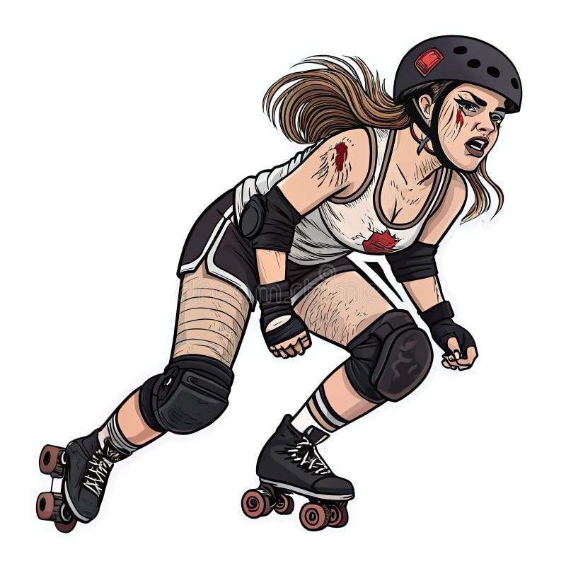 Dynamic Roller Derby Girl in Action with Scuffs and Intense Expression ...