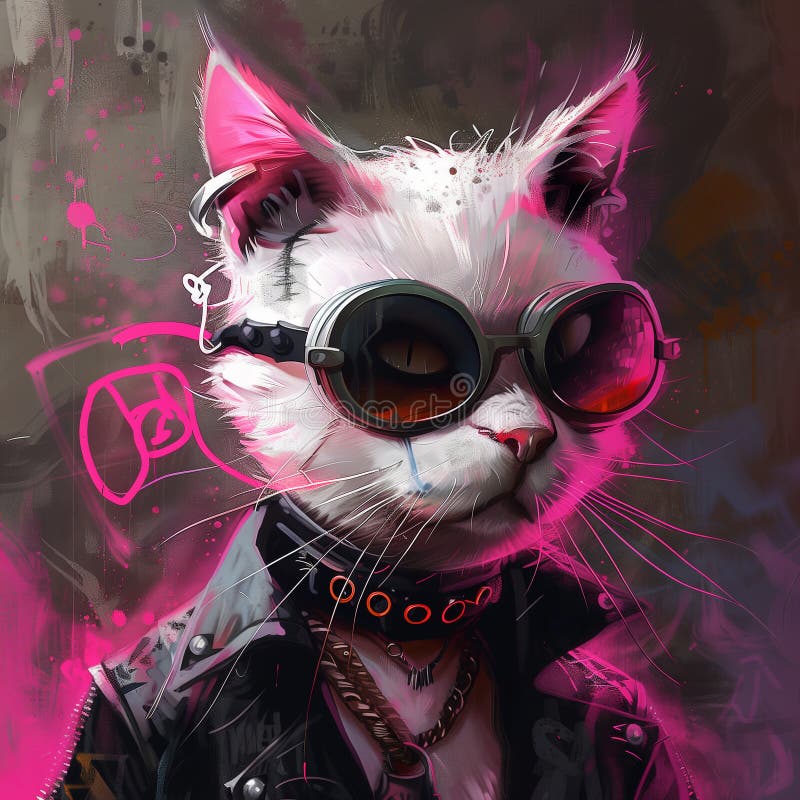 Punk Cat in Vibrant Pink stock illustration. Illustration of culture ...