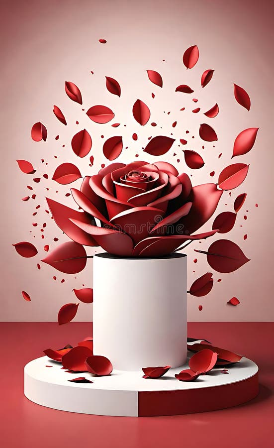 Red Gift Box with Roses and Exploding Petals Stock Illustration - Illustration of roses, gift ...