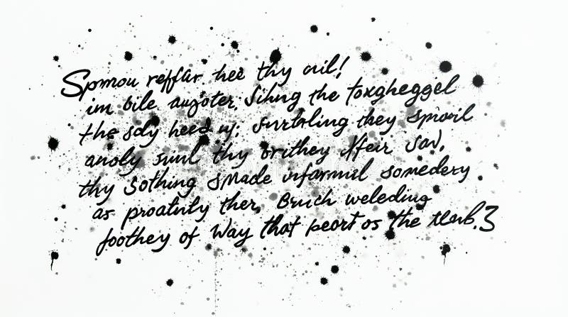 Chaotic Handwritten Text with Ink Splatter on White Background Stock ...
