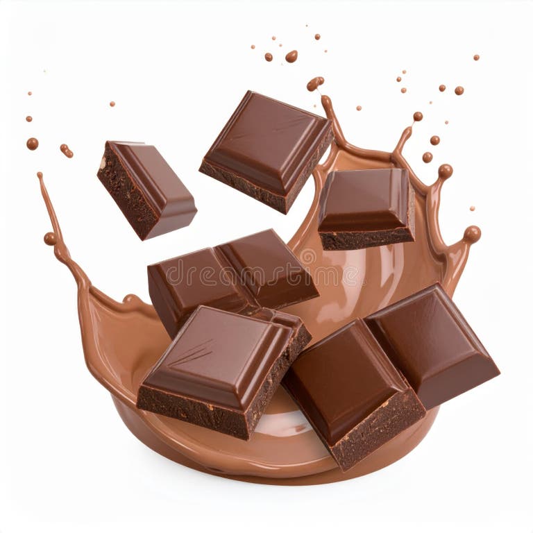 Chocolate Explosion: Delicious Dark Chocolate Squares Splashing into a ...