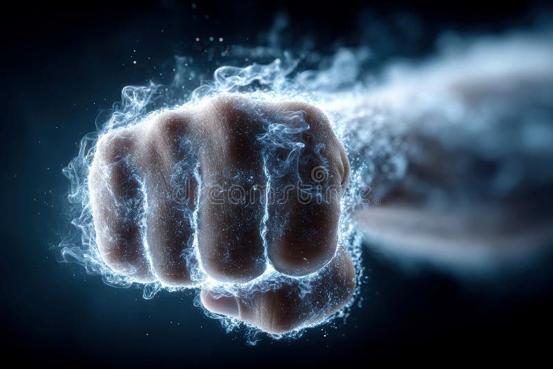 A Dynamic Image Featuring a Fist in Motion, Bursting through Water ...