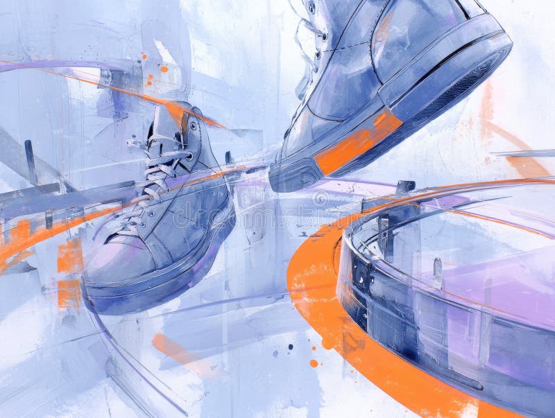 A Dynamic Image Featuring Floating Sneakers Against a Vibrant, Abstract ...