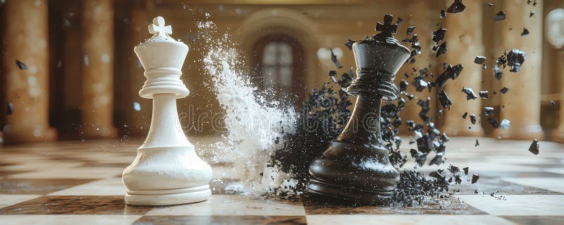 Dramatic Splash Effect Showcasing White and Black Chess Pieces in ...