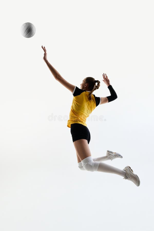 Dynamic Image of Female Athlete in Yellow Jersey, Black Shorts in ...