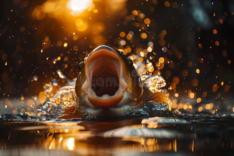 Dynamic Image of a Fish Breaking Water Surface at Sunset with Bokeh ...