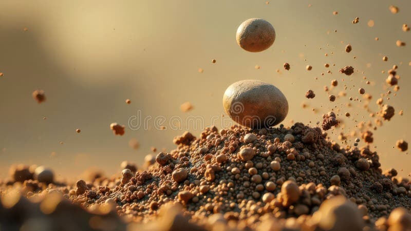 Dynamic Image of Floating Metal Spheres Above a Pile of Earthy ...
