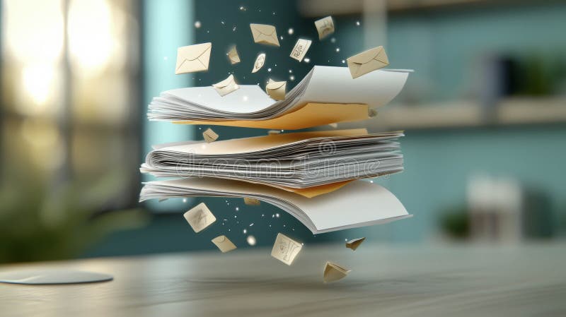 Dynamic Image of Floating Paper and Envelopes, Showing Movement ...
