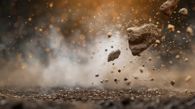 Dynamic Image of Flying Rocks and Dust Creating an Explosive Effect ...